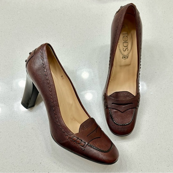 Tod's | Shoes | Tods Jodie Brown Leather Moccasins Heels Pumps | Poshmark